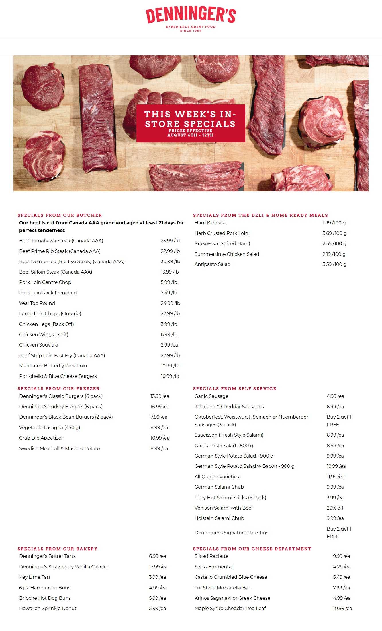 Denninger's Weekly Specials August 6 to 12