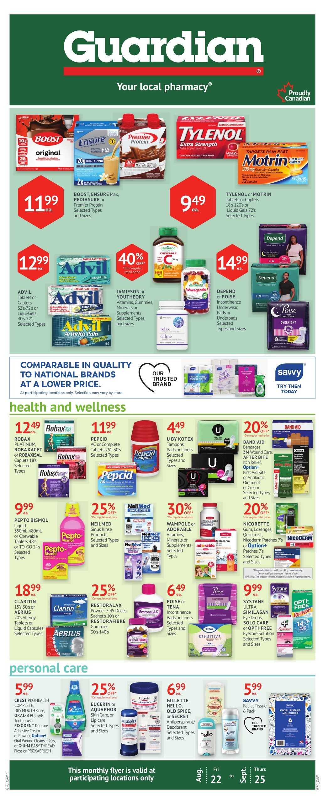 Guardian Pharmacy Monthly Flyer August 22 to September 25