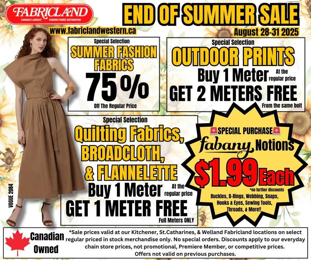 Fabricland (Kitchener, St. Catharines, Welland) Flyer August 28 to 31