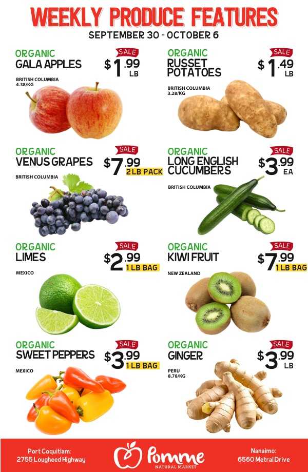 Pomme Natural Market Weekly Produce Flyer September 30 to October 6