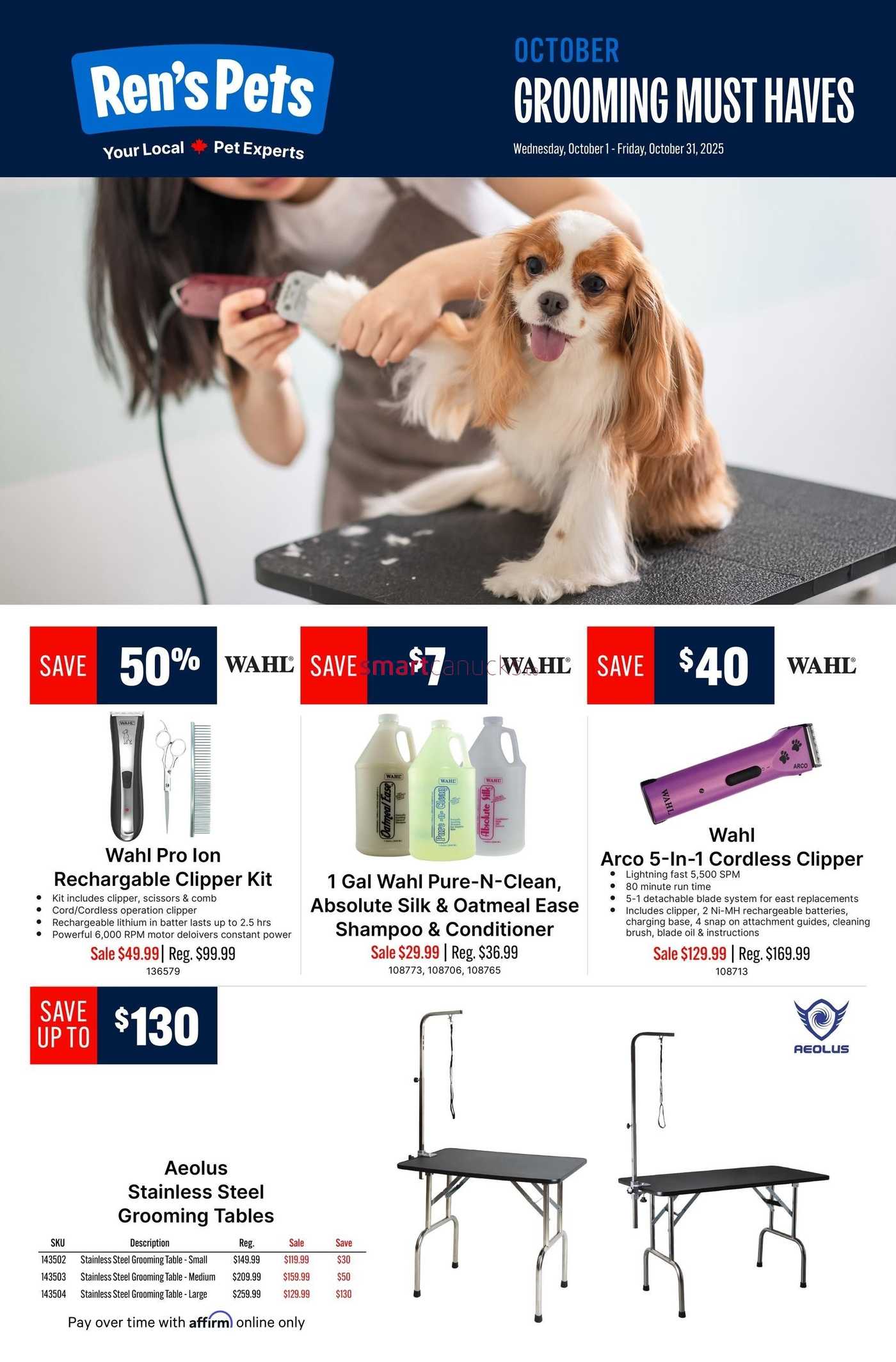 Ren's Pets Grooming Must Haves Monthly Flyer October 1 to 31
