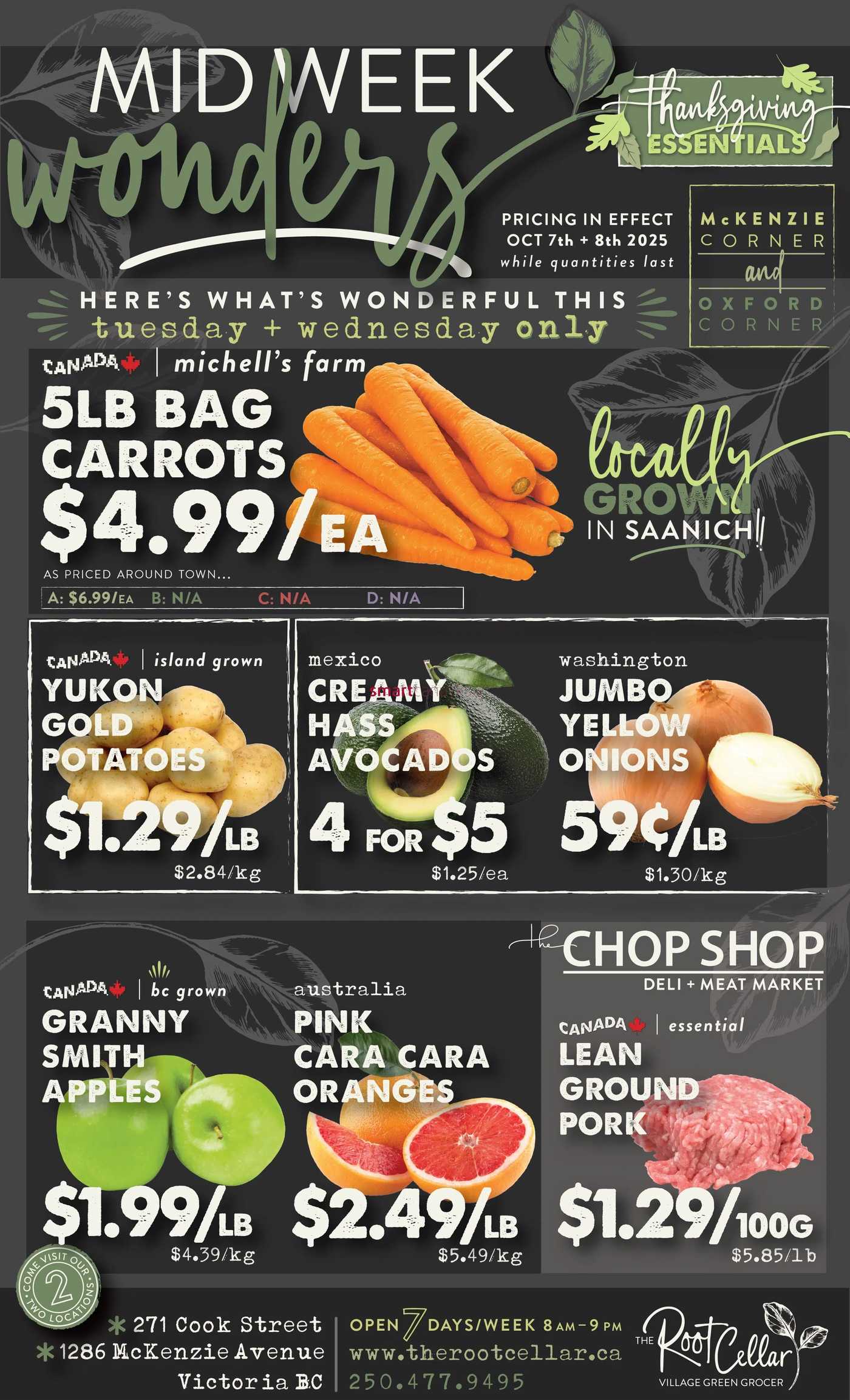 The Root Cellar Mid-Week Flyer October 7 and 8