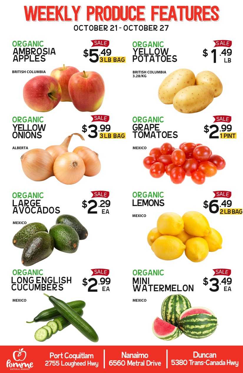 Pomme Natural Market Weekly Produce Flyer October 21 to 27