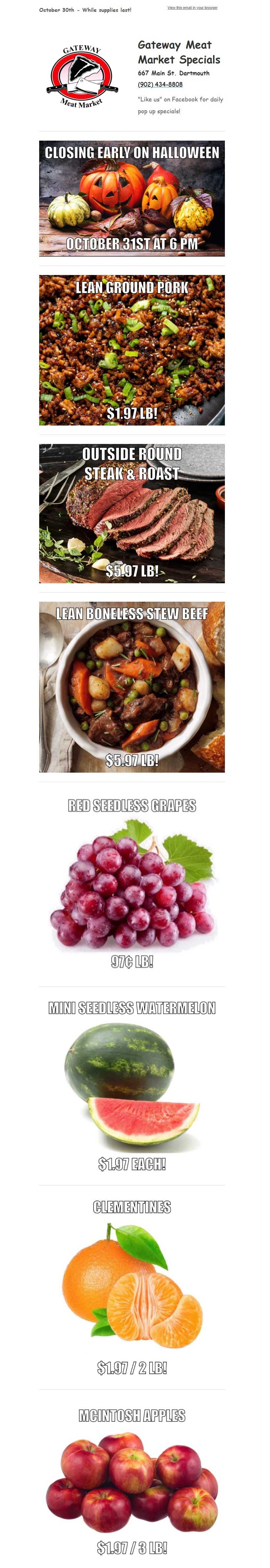 Gateway Meat Market Flyer October 30 to November 5