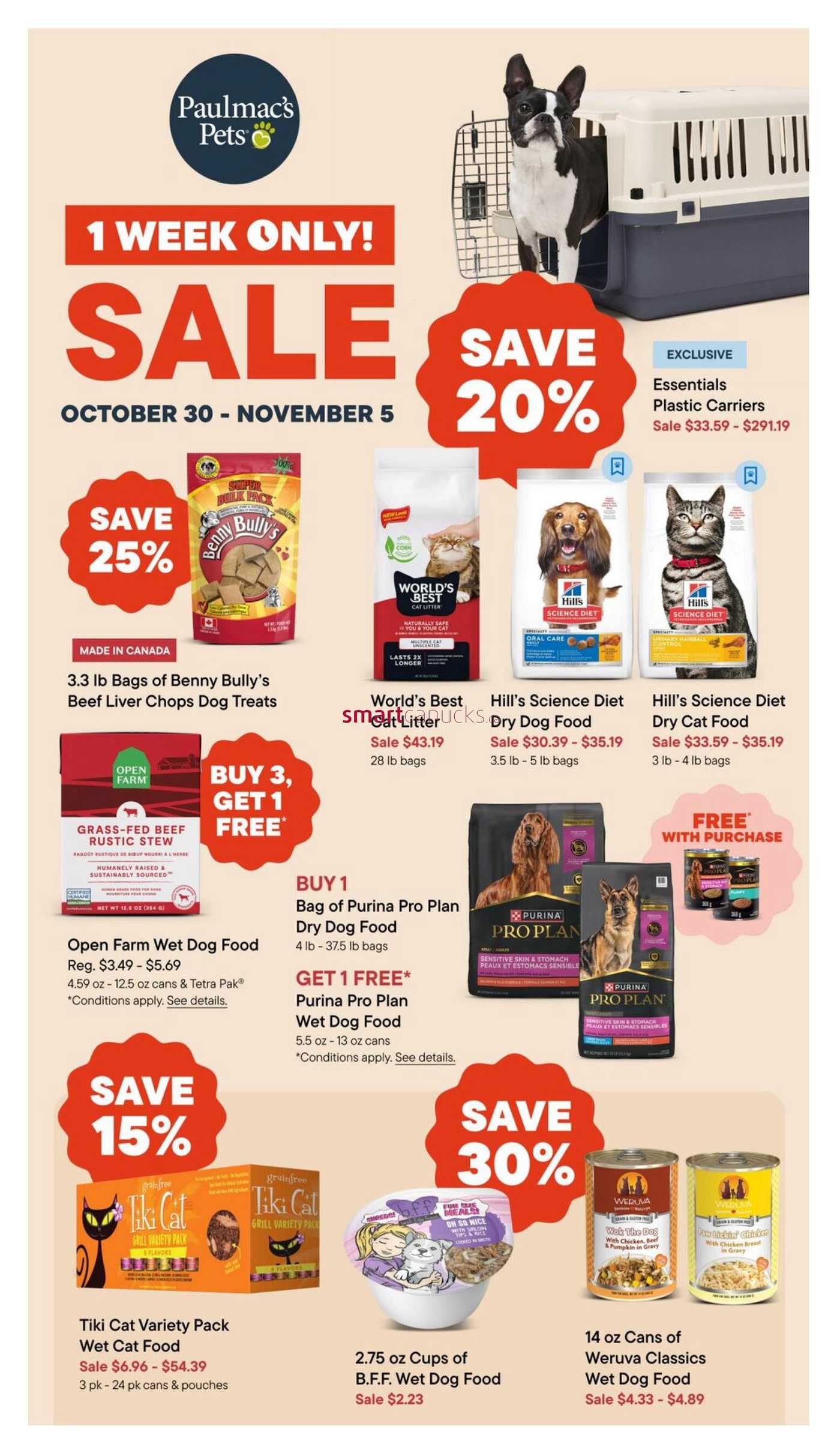 Paulmac's Pets Flyer October 30 to November 5