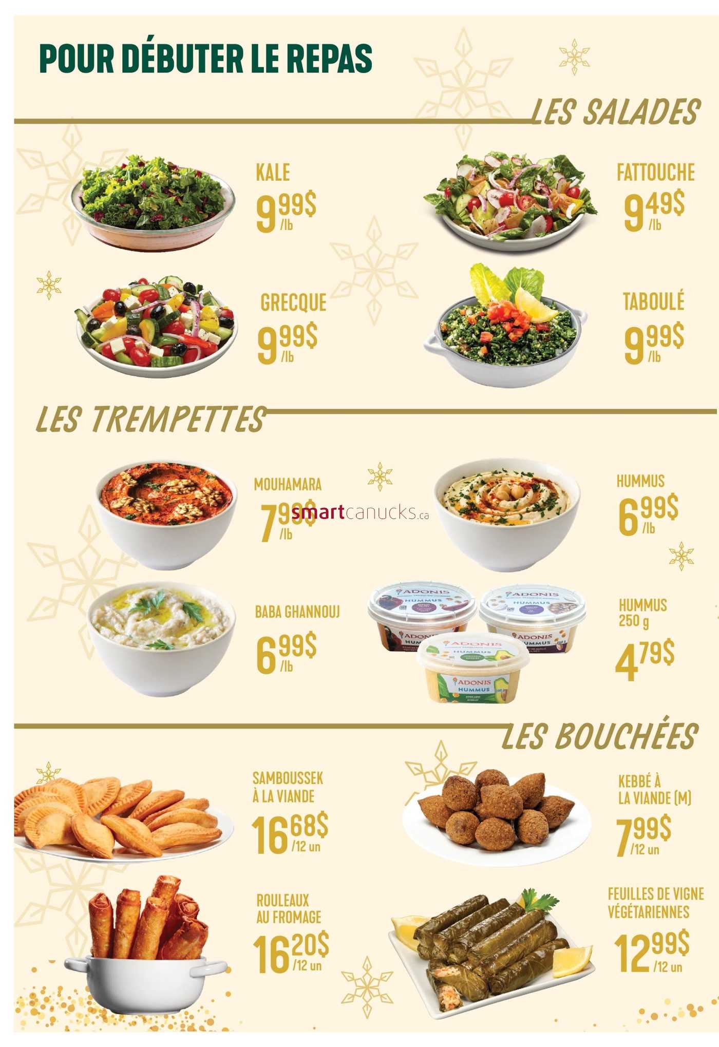 Adonis Holiday Catering Menu Flyer November 13 to January 7